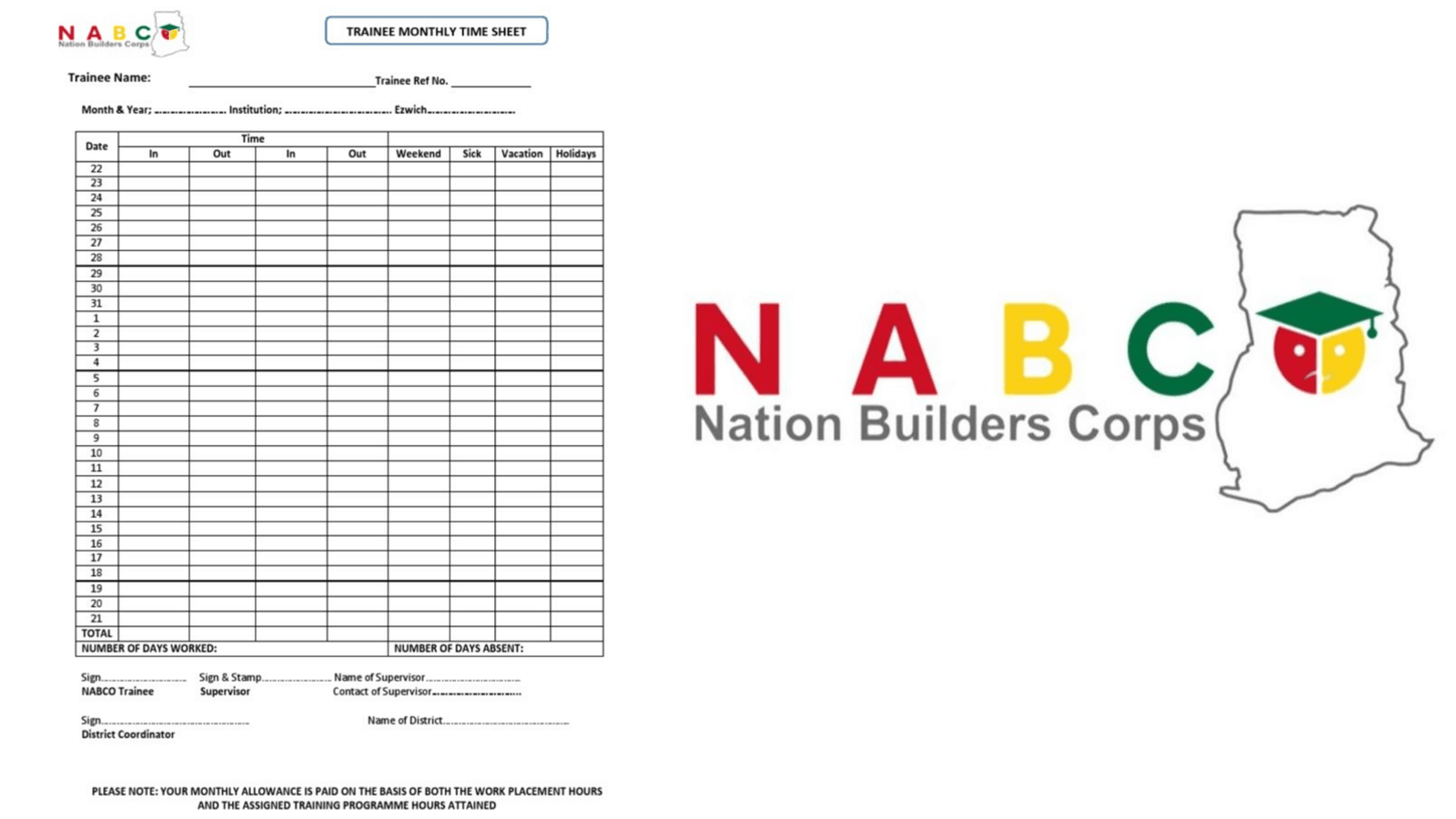 NABCO: How to Fill 'JANUARY 2021 TIMESHEET' as an Educate Ghana Trainee