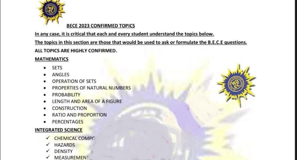 WAEC Confirmed Topics For WASSCE And BECE WAEC Confirmed Topics For WASSCE And BECE