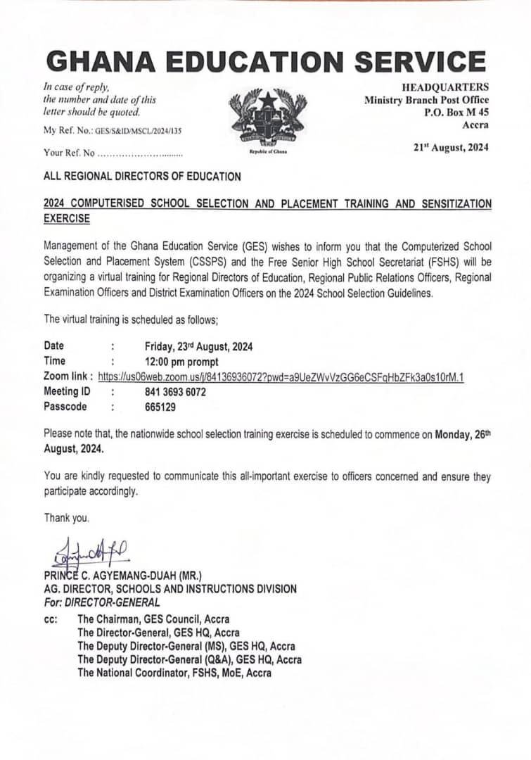 New Update on Opening of School Selection Portal for BECE 2025 School ...